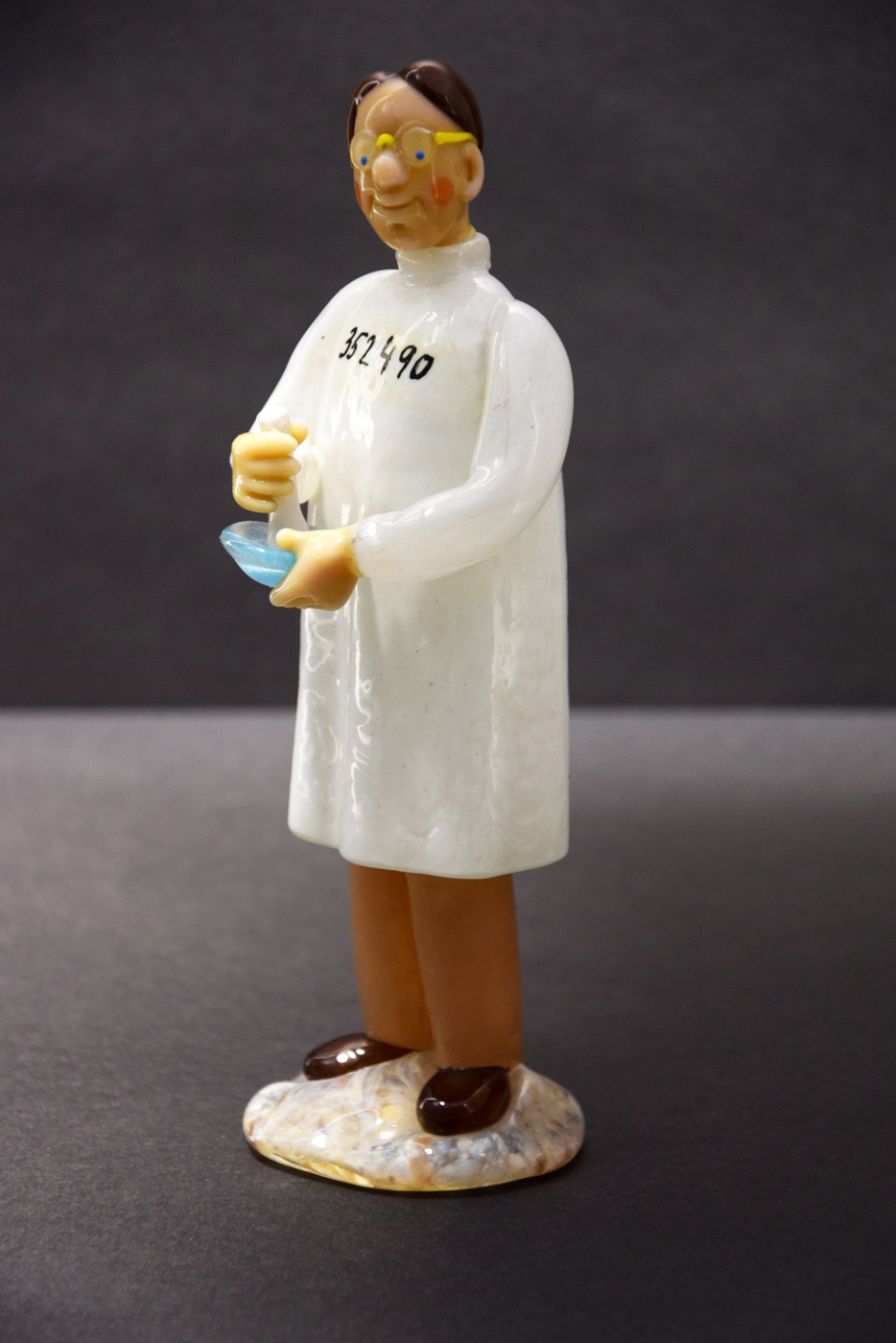Pharmacist glass figurine by Miloslav Janků, Železný Brod glassworks