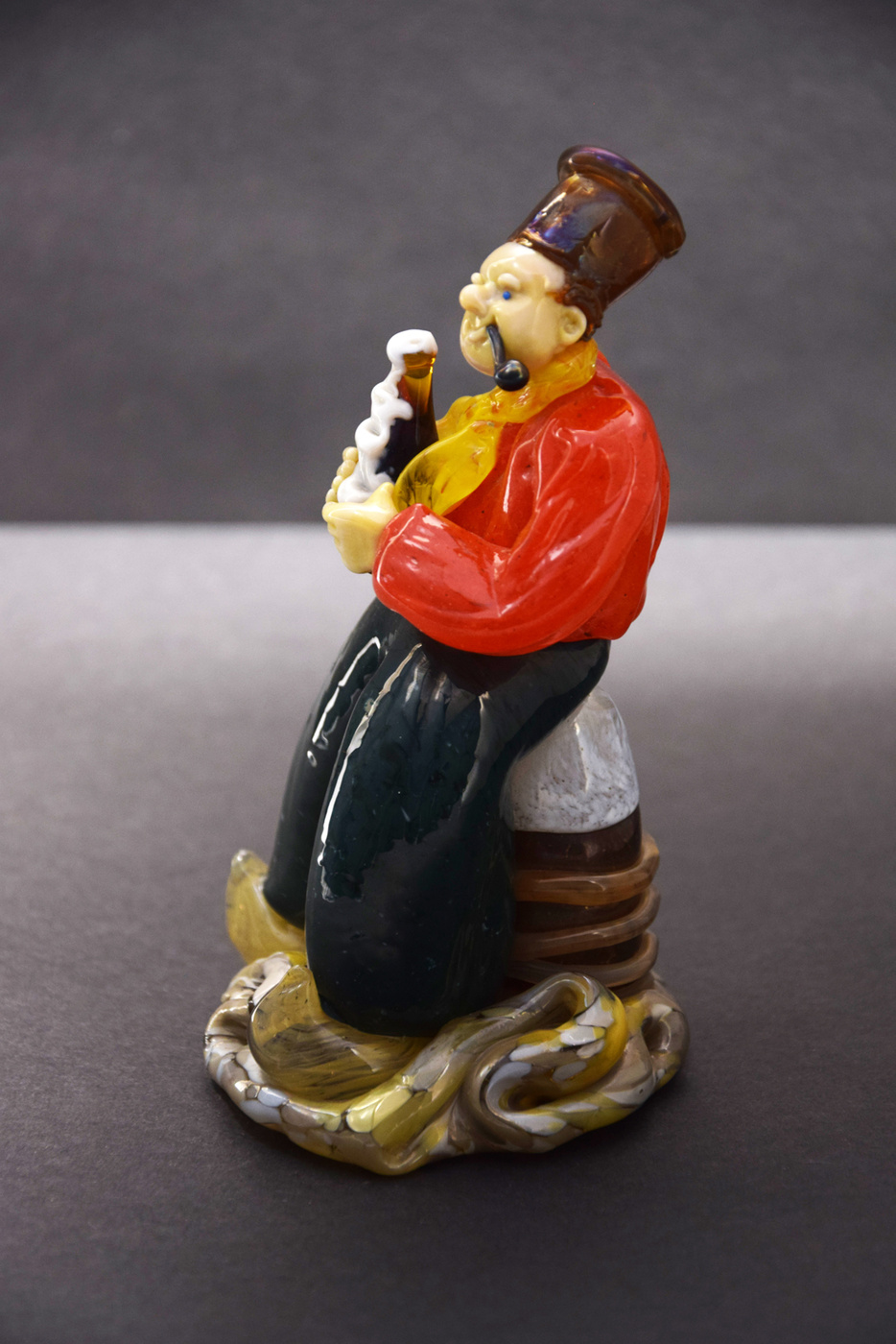 Man with beer bottle glass figurine by Miloslav Janků, Železný Brod ...