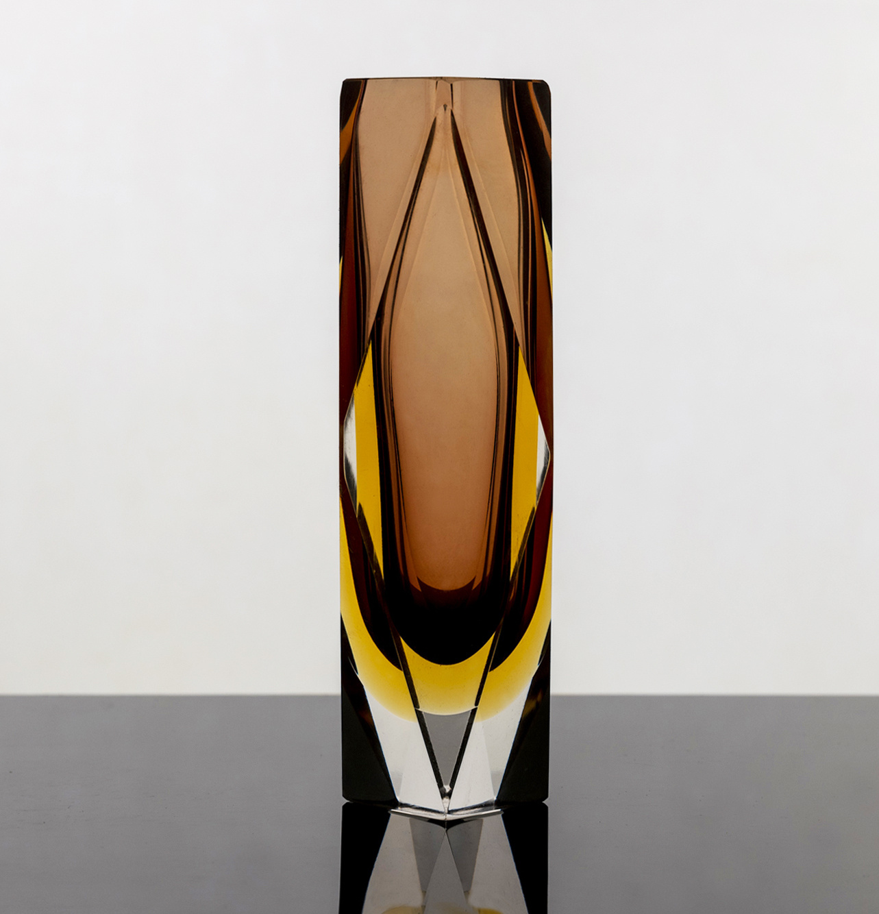 Vase brown/yellow glass, design by Pavel Hlava